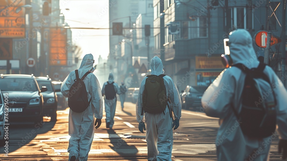 people donning biohazard suits walking city streets amidst rising ...