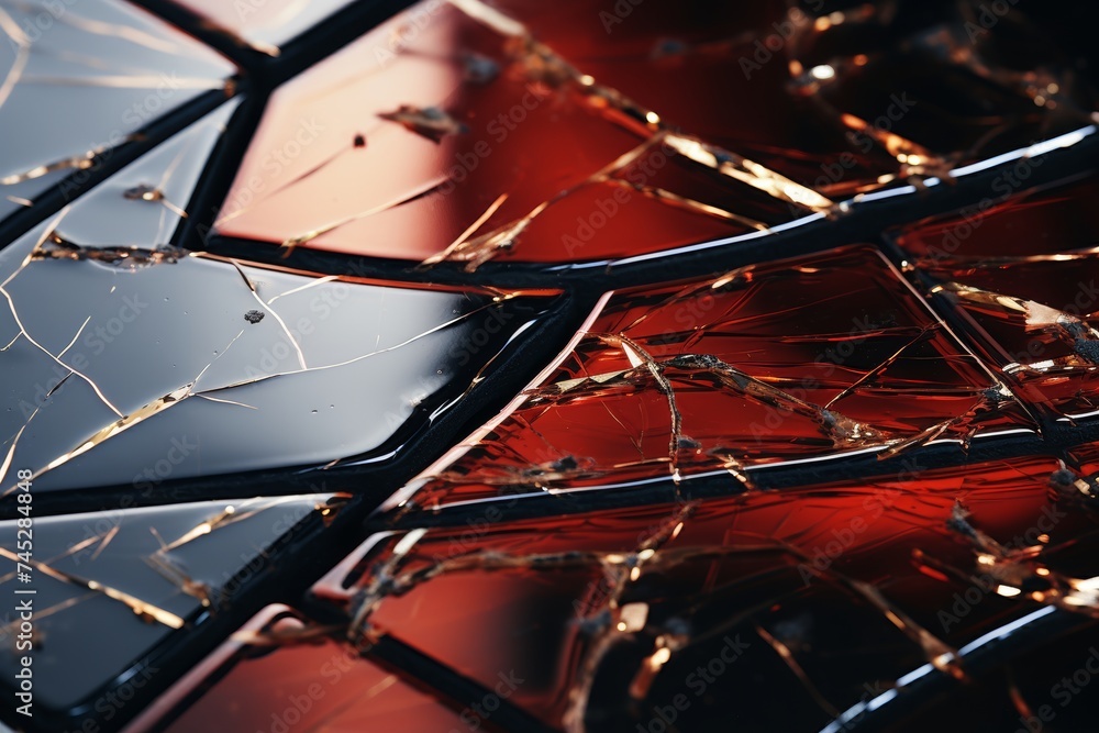 Dark cracked mirror 3d abstract background texture with reflections and ...