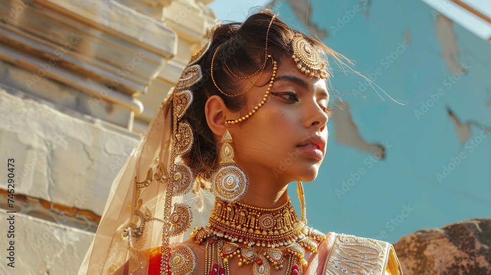 portrait of an Indian model in traditional attire, celebrating the ...