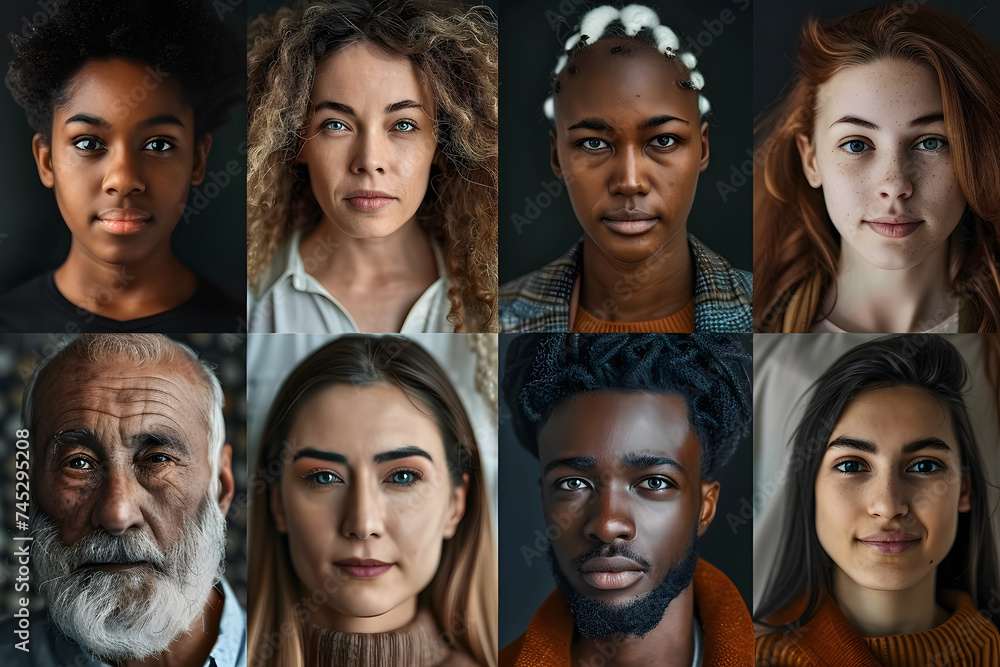 Realistic portraits of people of mixed races and ages. Stock ...
