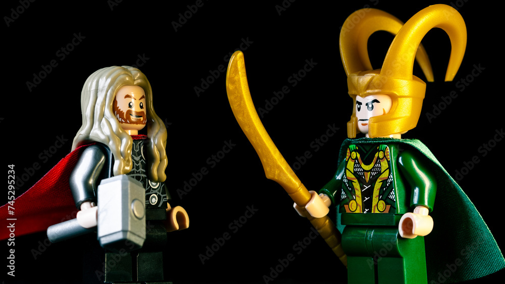 LEGO Marvel's The Mighty Thor with the Mjolnir and Loki in the horned ...