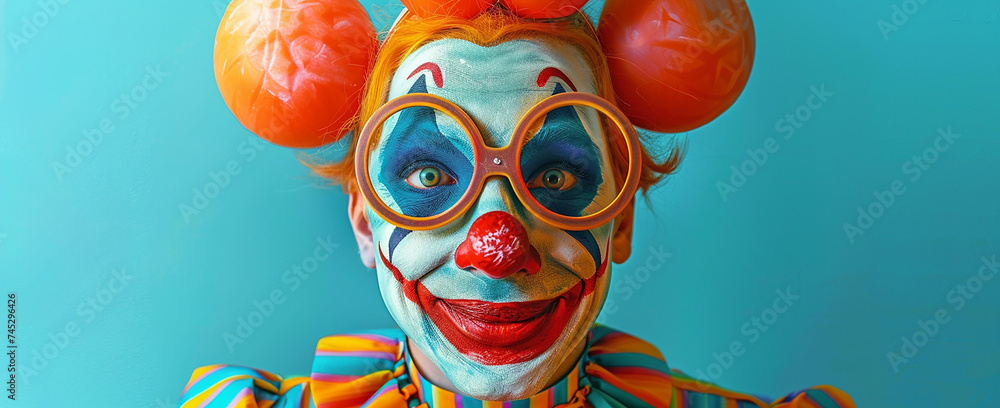 April 1st, April Fools Day, funny clown with balloons, circus performer ...