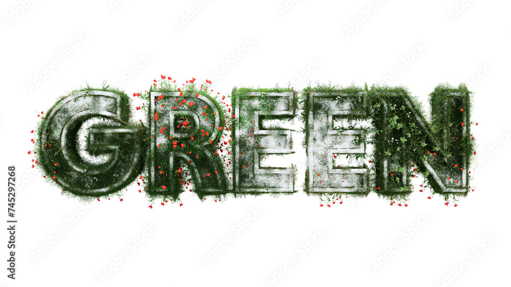 green grass text Green on transparent background. 3d render modern ...