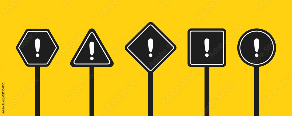 Set of round, square, rhombic, triangular and hexagonal black road ...