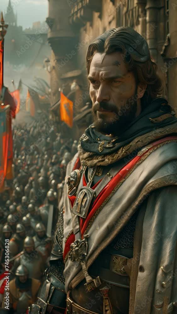 9:16 General templar knight standing proudly on the battlements of a ...