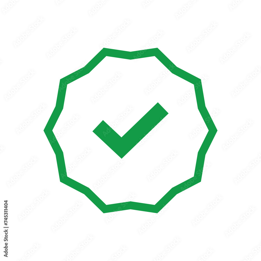 Check Mark vector icon in star badge. Symbol of approval. Stock Vector | Adobe Stock