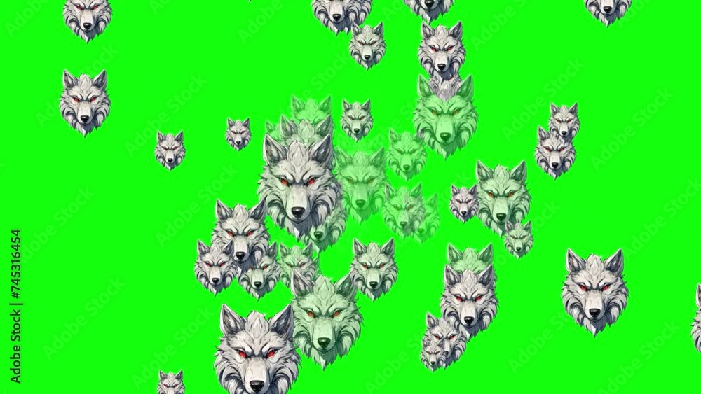 Vidéo Stock Explosion of evil wolf heads. Hypnotic motion of isolated ...