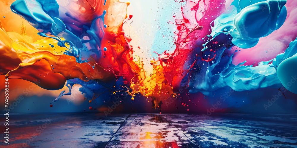 Vibrant Paint Splash in Water. A dynamic splash of multicoloured liquid ...