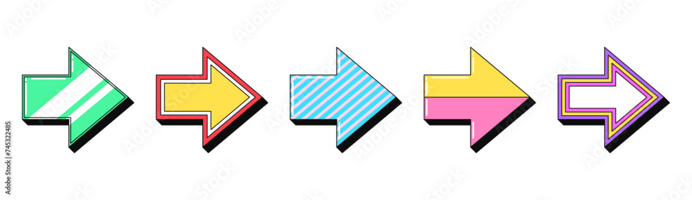 Isolated retro arrow icon set, vector stickers. Arrow pointer ...
