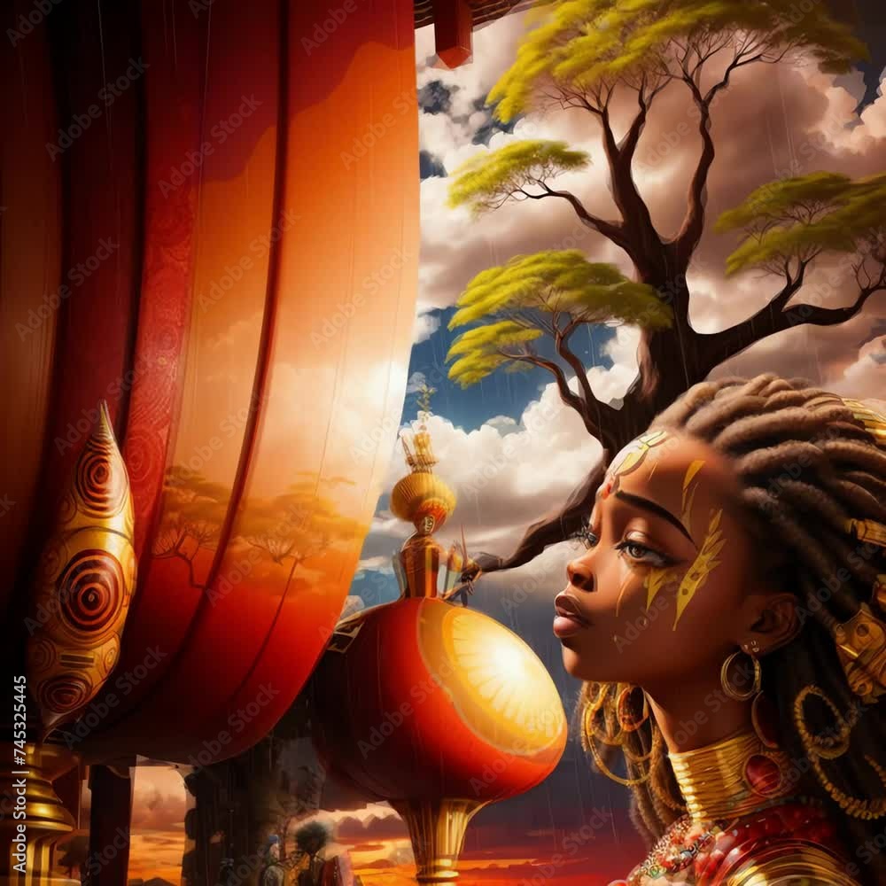 African wedding Animation, Afrofuturistic Black African Tribal Couple ...