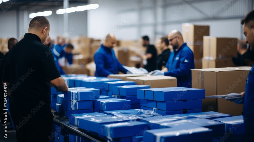 Hardware store employees shipping goods and preparing freight for ...