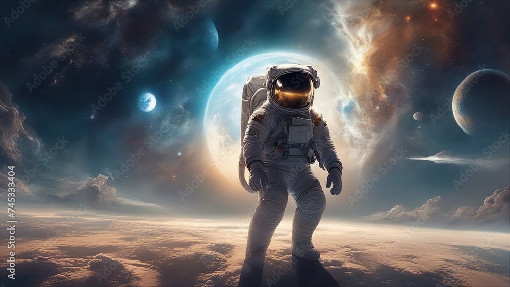 person in the space _An astronaut in outer space with a Earth behind ...