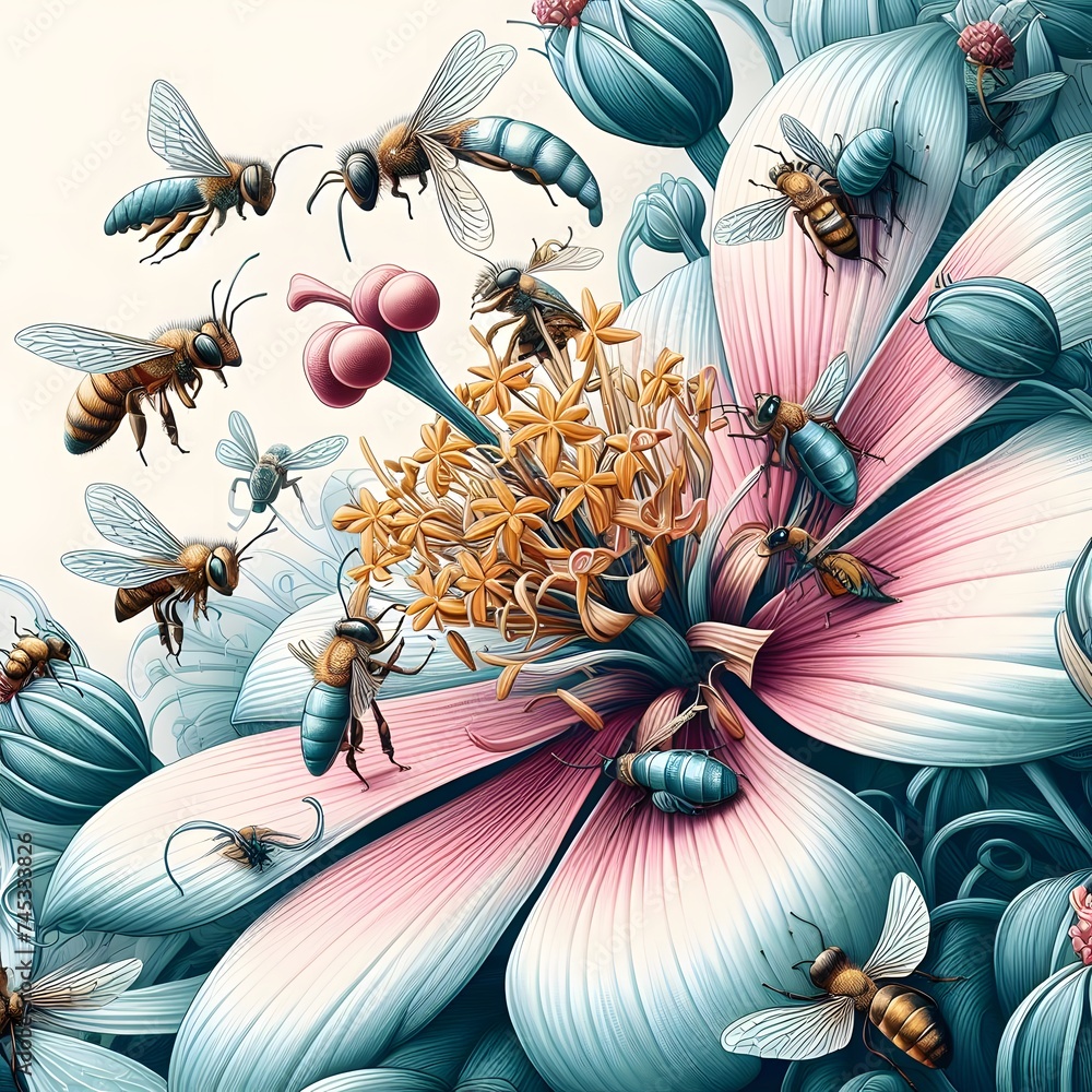 Entomophily Pollination in Flower as a part of plant reproduction Stock ...