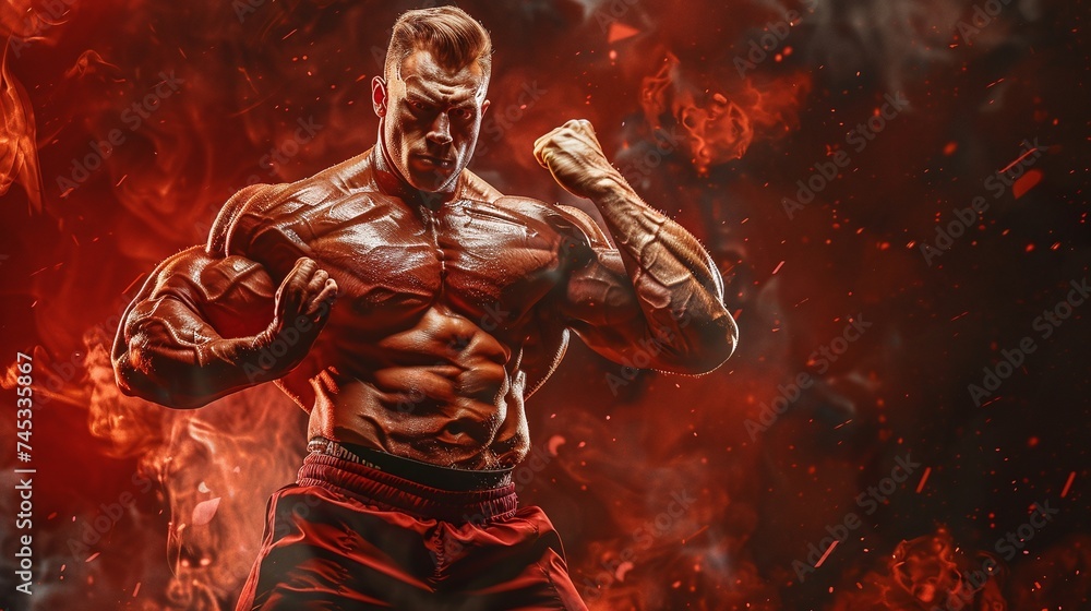 extreme bodybuilding showcase with a muscular man flexing his powerful ...