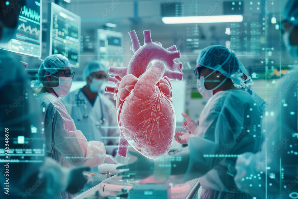 Futuristic Cardiac Surgery Team in High-Tech Operating Room, Medical ...