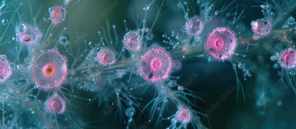 A close-up view of a plant with pink flowers, showcasing the delicate ...