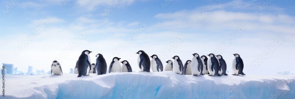 Penguin Procession on Ice - A majestic line of penguins parading along ...