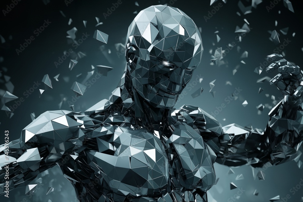 a robot with a human body skeleton made of liquid metal and glass and a ...