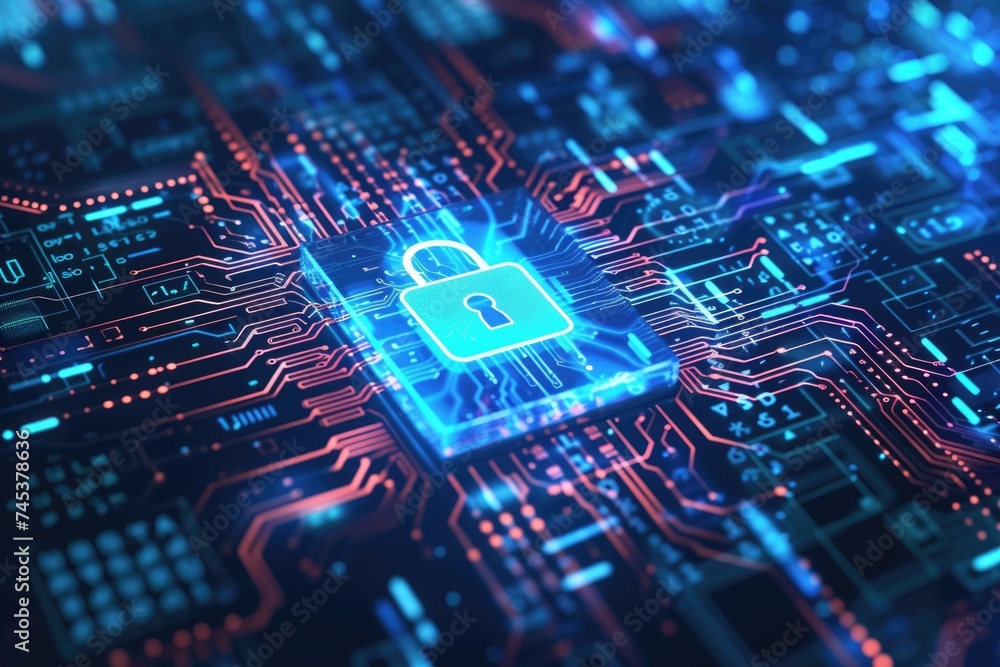 Security concept, lock shield on digital screen, cyber security ...