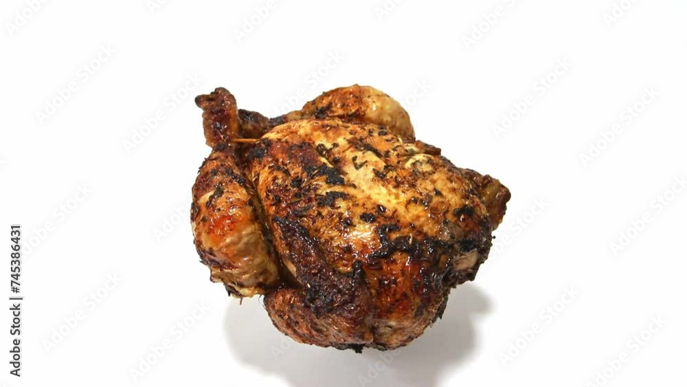 A whole roast chicken, rotating. Isolated on a white background.Savor ...