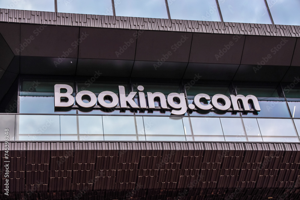 The office building of Booking.com in Amsterdam. Booking.com is one of ...