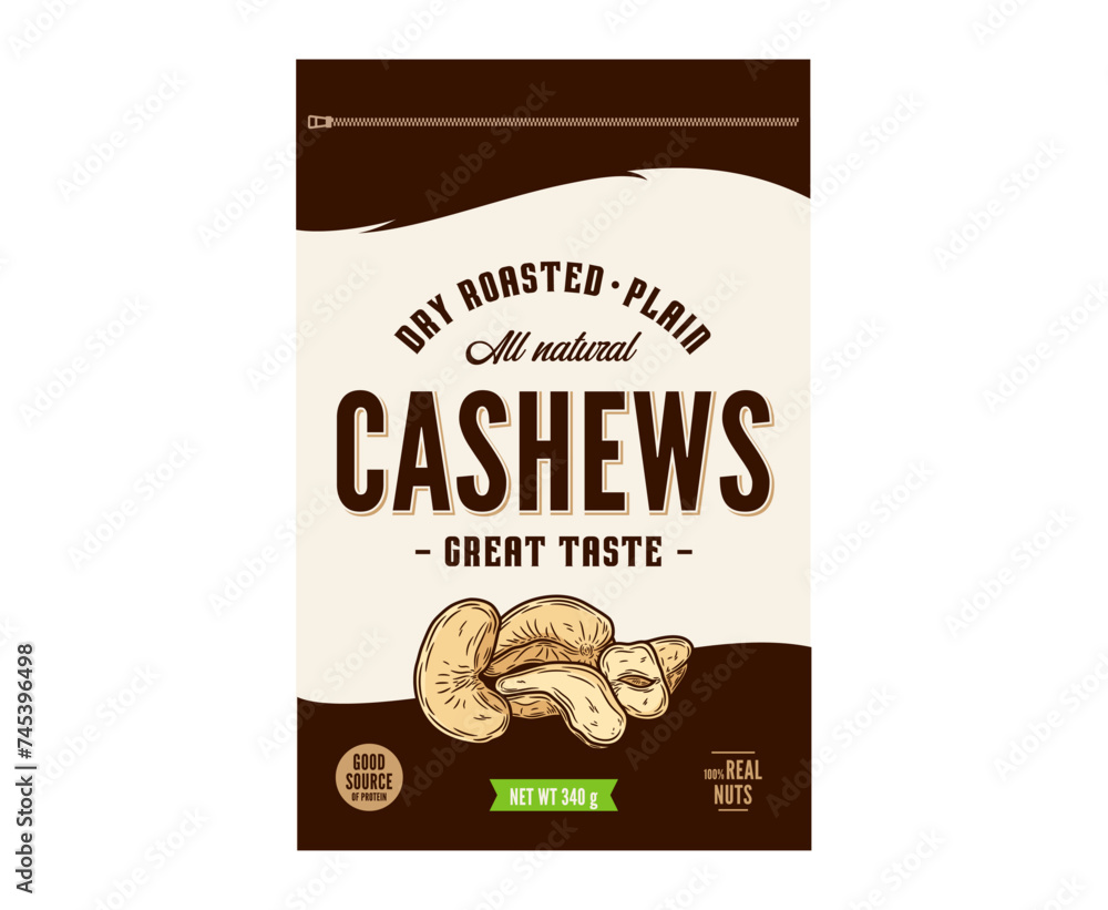 Cashew nuts packaging design template. Vector cashew nuts illustration ...