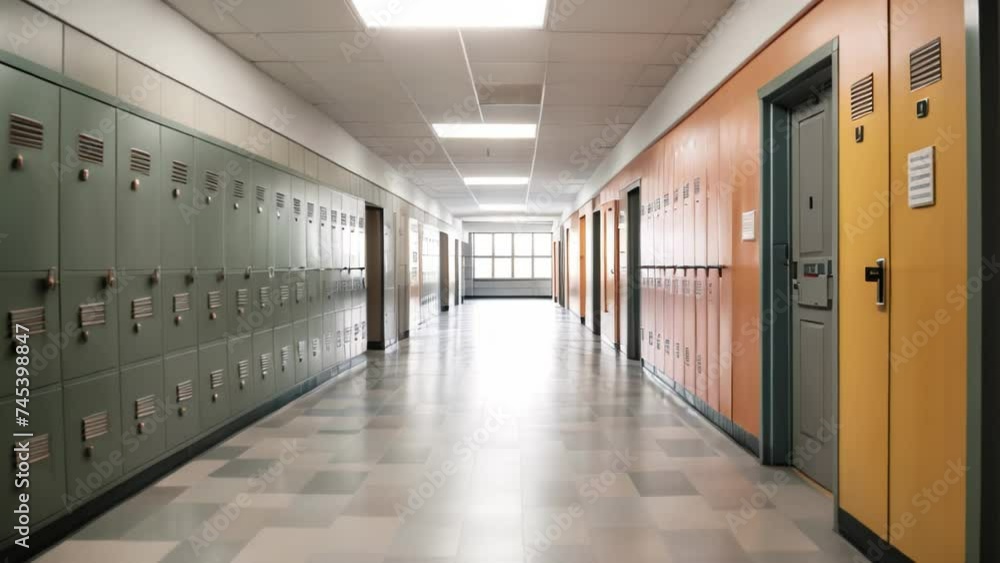 Row of lockers in a school corridor. 3d render. An empty high school ...