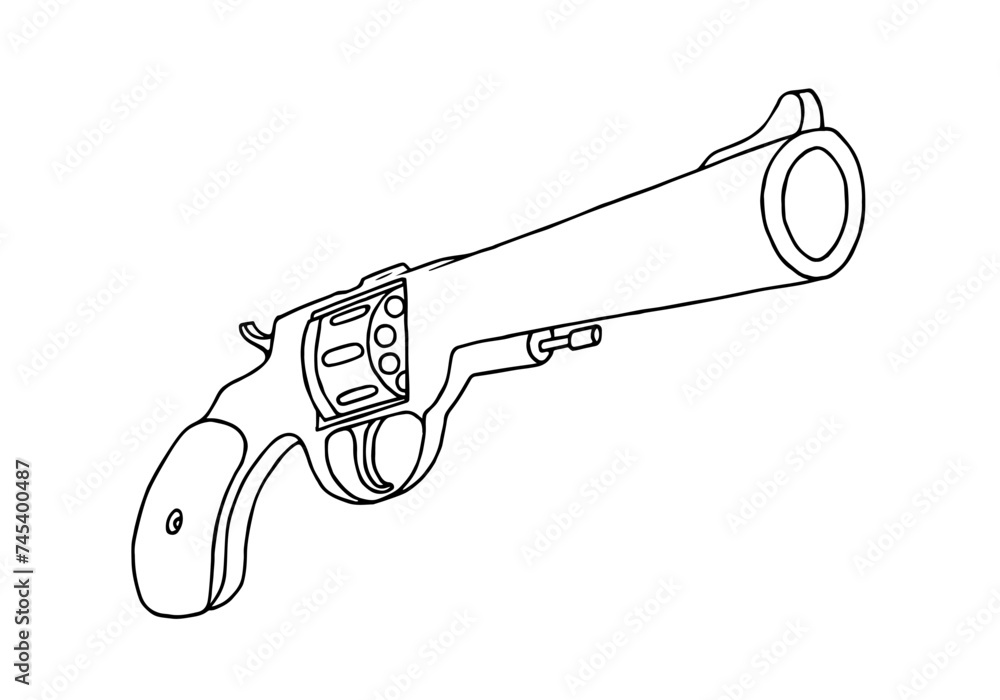 Pistol revolver in doodle style. Freehand drawing. Doodle. Hand Drawn ...
