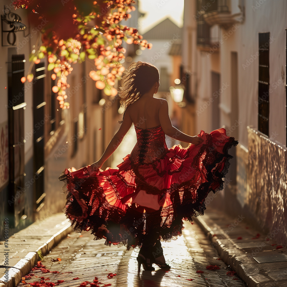 Flamenco Dancer in Traditional Dress Strolling Through Historic Street ...