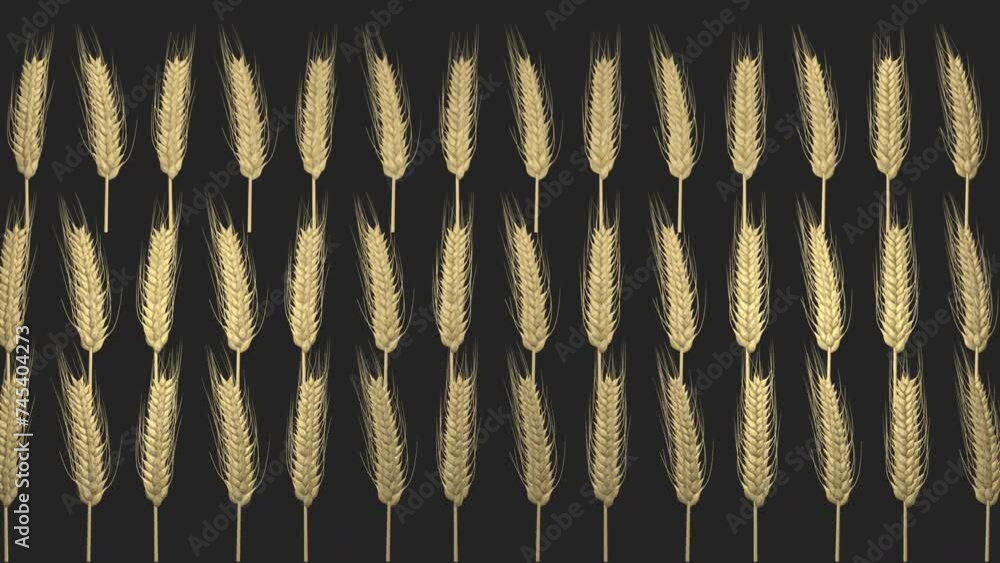 Multiple Agricultural wheat crops floating in the dark background ...