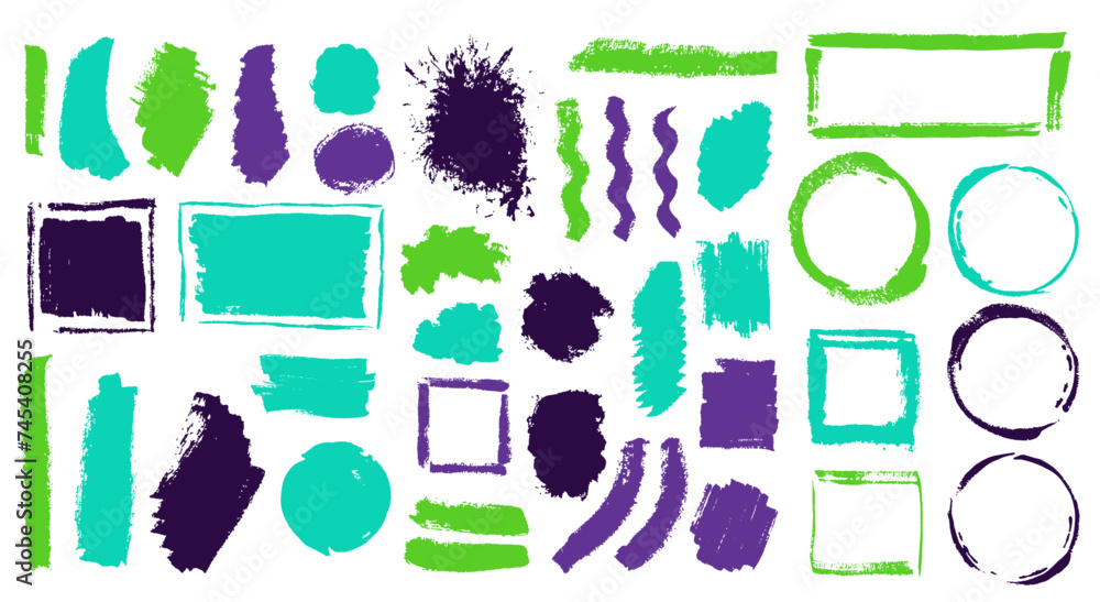 Acrylic distorted brushstroke vector collection. Freehand border box ...