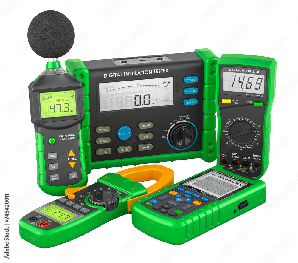 Set of digital measuring devices. Digital sound level meter ...