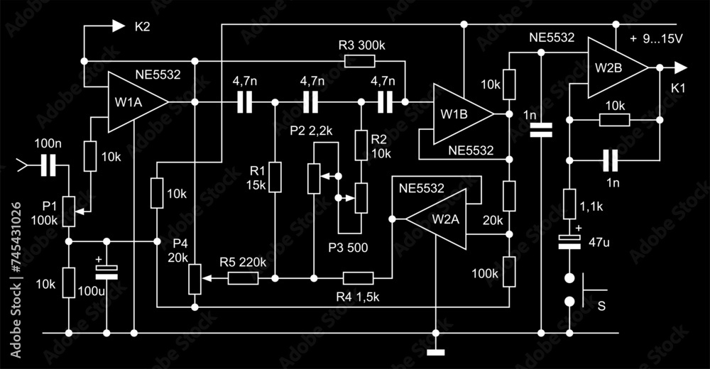 Technical schematic diagram of analog electronic device. Vector drawing ...