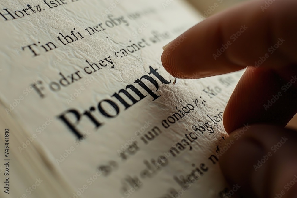 Finger tracing the word "Prompt" on a page. Stock Photo | Adobe Stock