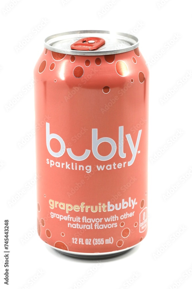 Bubly flavored sparkling water beverage can. Bubly products are owned ...