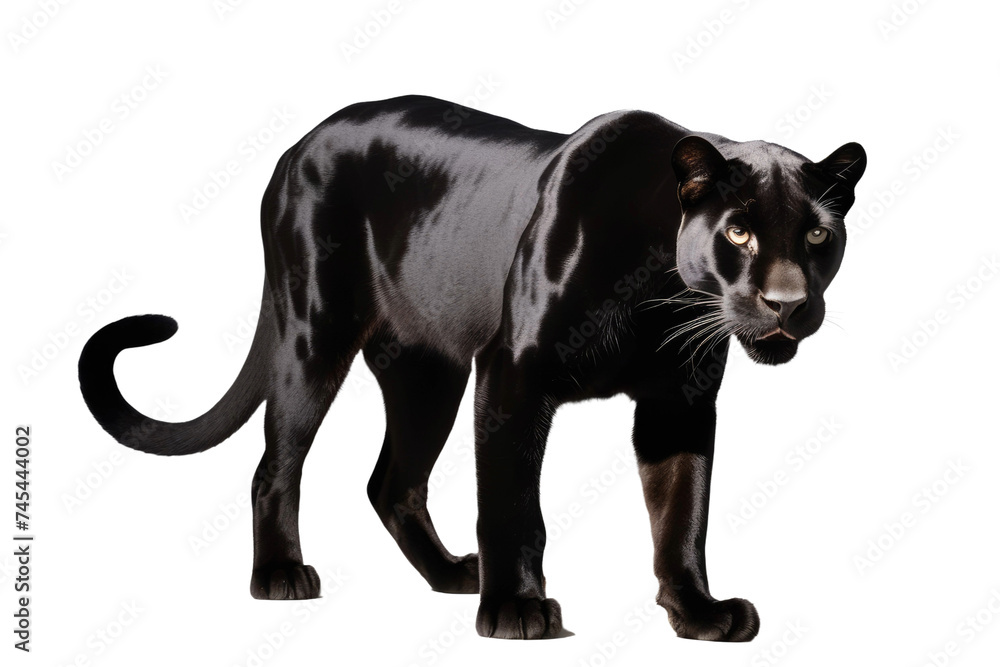 a high quality stock photograph of a single happy black panther full ...