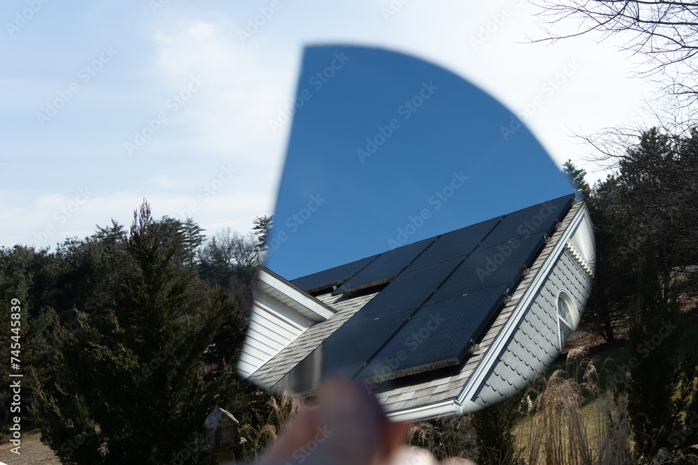 Solar energy in the past concept with solar panels on a home as seen in ...
