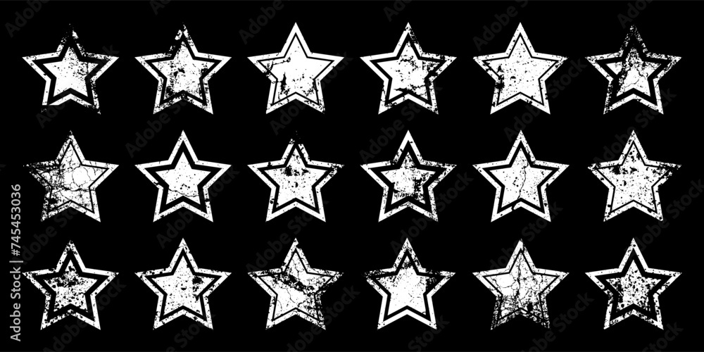 Vintage stars with cracks and stains. Old hand-drawn sign, white simple ...