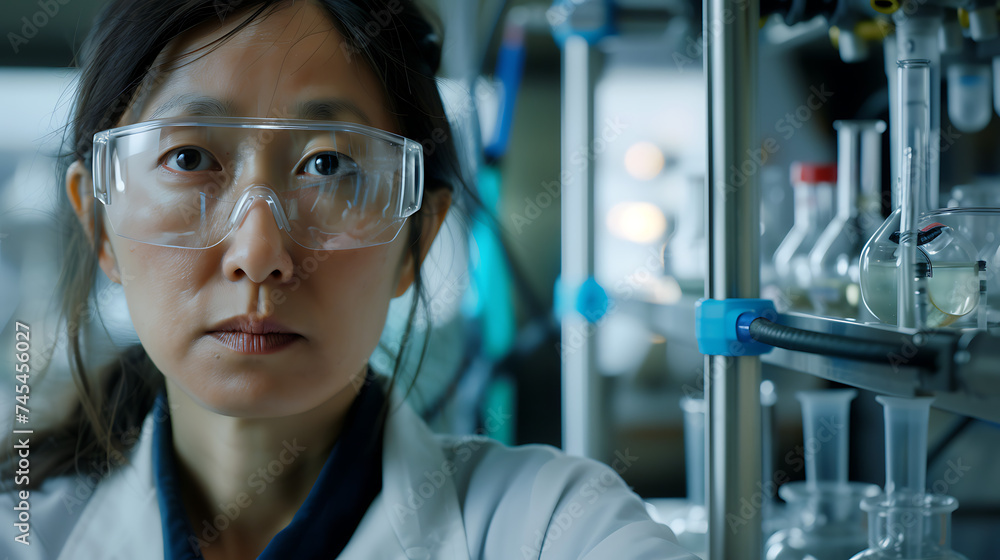 Cientista realizando experimento em laboratório moderno com ...
