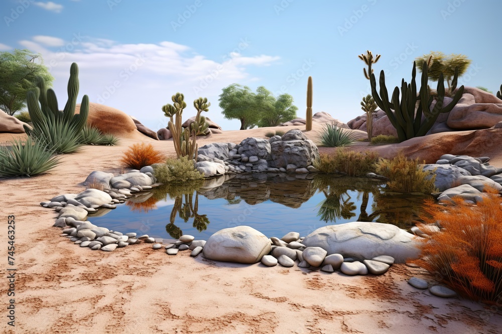 Zen Desert Landscape: Minimalist Oasis with Rock Garden and Water ...