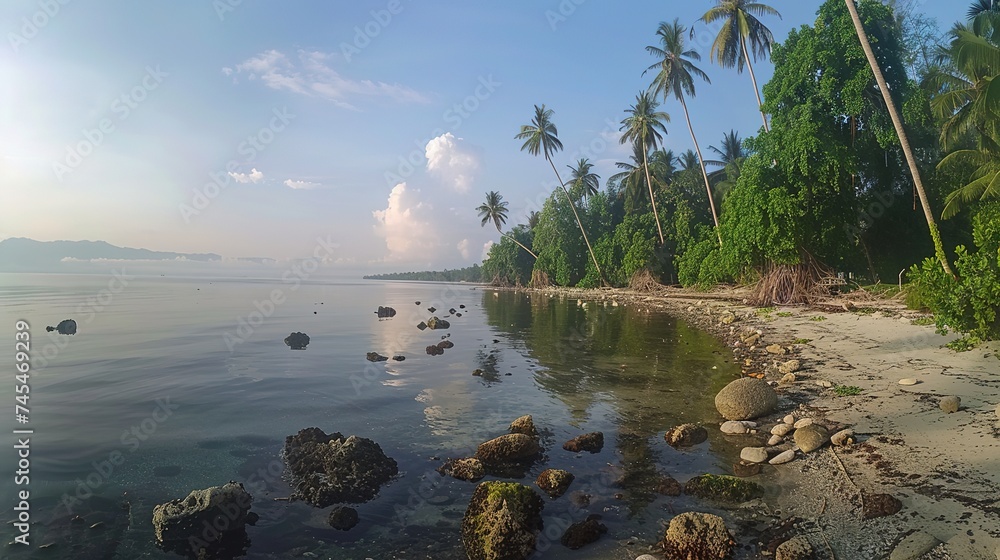 Amazing natural panoramic view Panorama of sandy tropical beach with ...