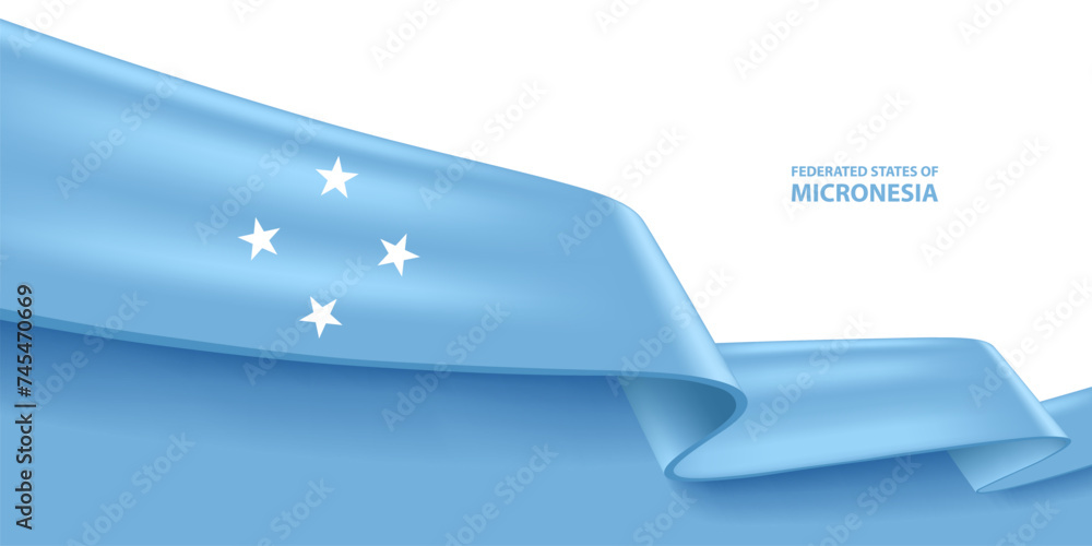 Vecteur Stock Micronesia 3D ribbon flag. Bent waving 3D flag in colors ...