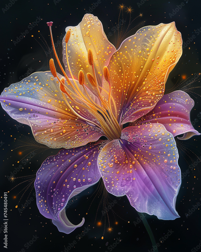 neon gradient light yellow purple and gold art of a sundrop lily on ...