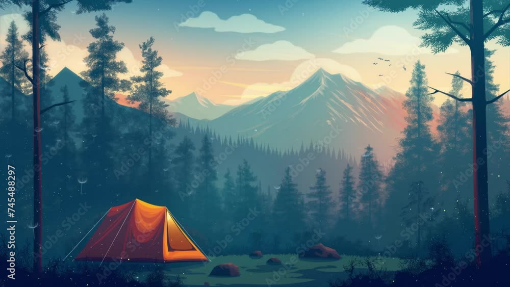 beautiful scenery with camping tent. camping adventure in the ...