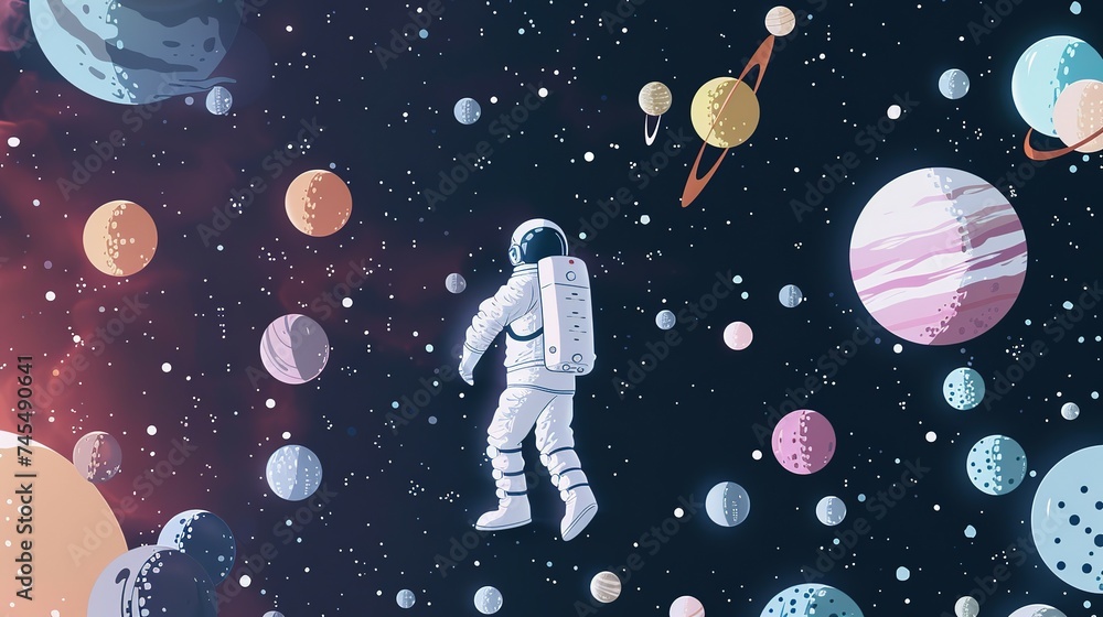 Background design with many planets in space illustration. Space icon ...