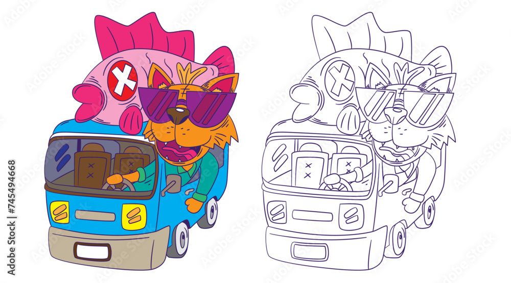 cute animal doodle illustration for coloring page drawing book Stock ...