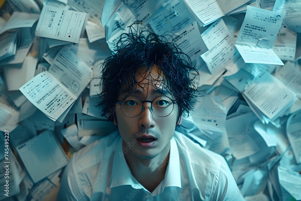 書類に埋もれる男性 Stock Photo | Adobe Stock