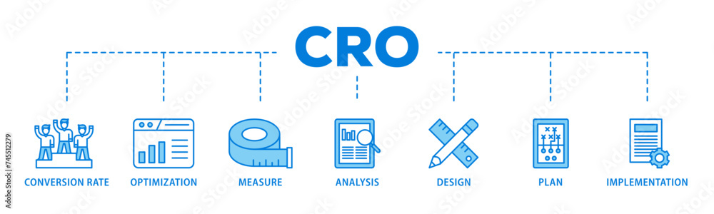 CRO banner web icon illustration concept with icon of measure, analysis, design, plan, and ...