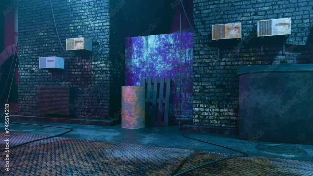 Long wall in the alley. Driving along an old street with brick and ...