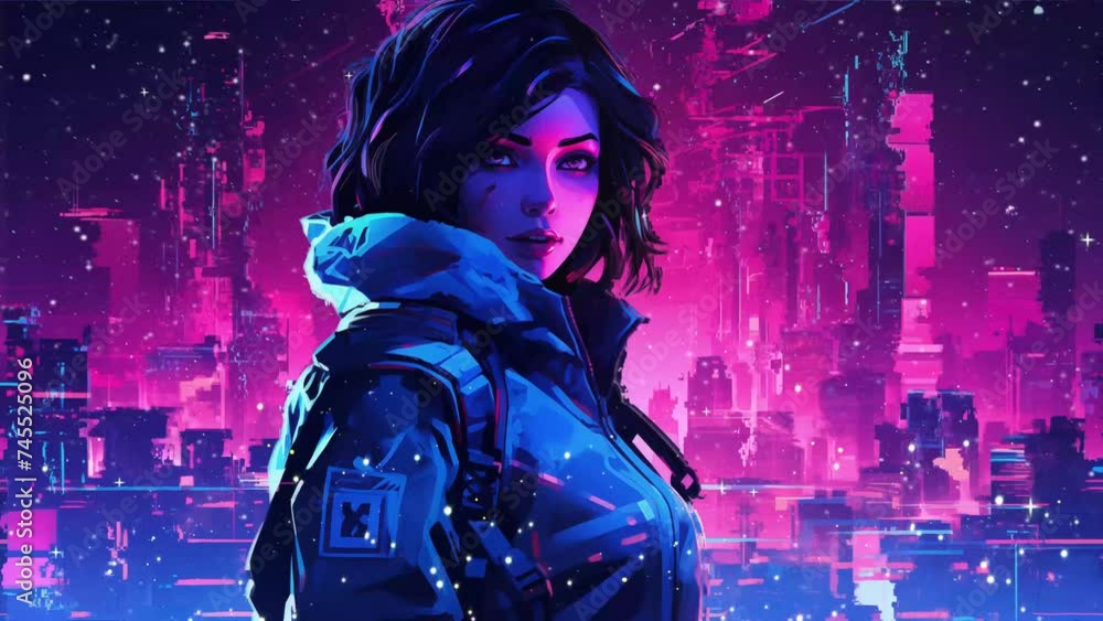 techno background concept with futuristic cyberpunk character neon-lit ...